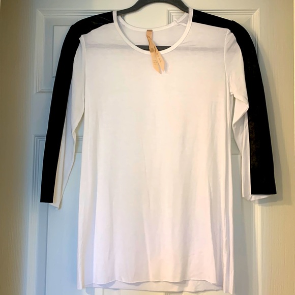 Bailey 44 | Tops | Bailey 44 S White Top With Black Faux Leather On ...